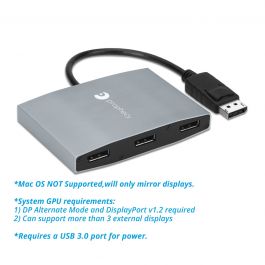 1x3 DisplayPort to DisplayPort MST Multi-Monitor Splitter | gofanco
